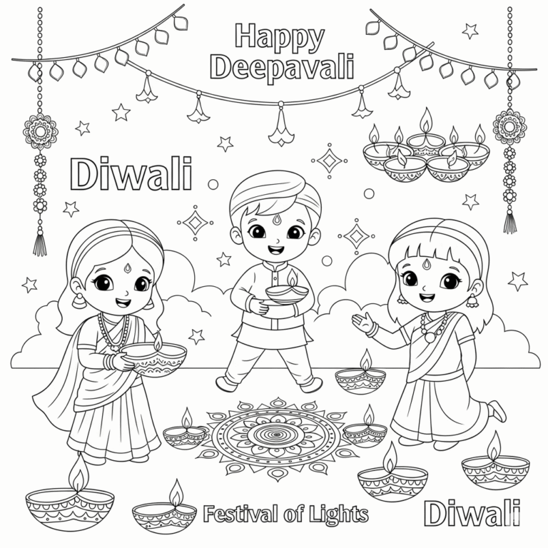 Free Printable Deepavali (Diwali) Coloring Pages for Kids | Festival of ...