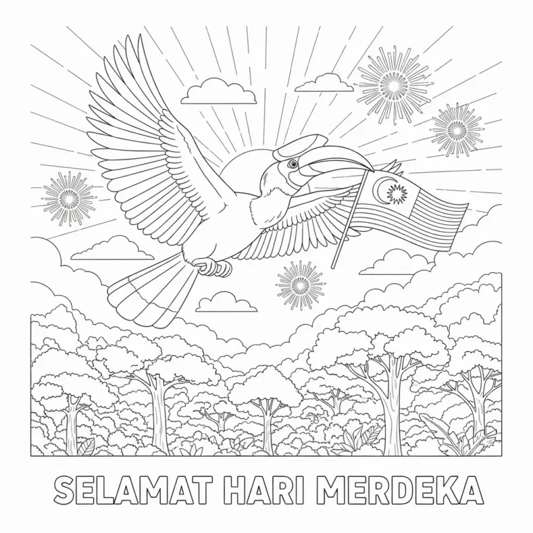 Merdeka Day Animal Coloring Pages | Tiger, Orangutan & Hornbill | Free ...