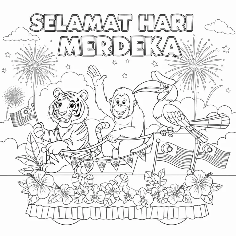 Merdeka Day Animal Coloring Pages | Tiger, Orangutan & Hornbill | Free ...