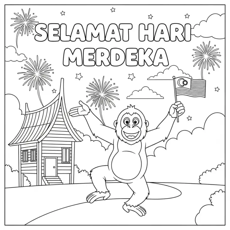Merdeka Day Animal Coloring Pages | Tiger, Orangutan & Hornbill | Free ...